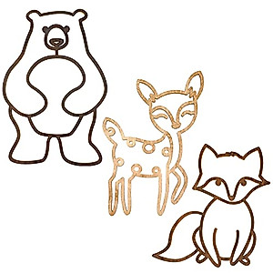 Yulejo Woodland Nursery Decor 3 Pieces Wooden Animal Theme Wall Decor Nursery Jungle Wall Art Geometric Safari Wall Decor Jungle Decor with Glue Points for Themed Room (Deer, Bear, Fox)