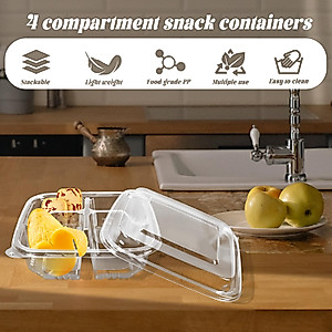 ISUSSER 20 Pack Clear Bento Snack Food Containers, 4 Compartment Meal Prep Containers with Lids for School and Work (clear)