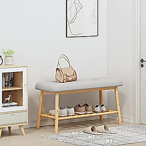 Bamworld Shoe Bench with Storage Bamboo Entryway Bench with Cushion Seat Storage Benches for Bedroom Living Room Indoor(Nature)