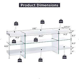 T4TREAM Modern TV Stand for 75 Inch TV, Tempered Glass and Wood Entertainment Center with RGB LED Lights, Media Console Table with Open Storage Shelves for Living Room, Solid White