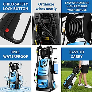 𝐒𝐮𝐲𝐧𝐜𝐥𝐥 𝐄𝐥𝐞𝐜𝐭𝐫𝐢𝐜 𝐏𝐫𝐞𝐬𝐬𝐮𝐫𝐞 𝐖𝐚𝐬𝐡𝐞𝐫, 𝟏.𝟖𝐆𝐏𝐌 𝟏𝟖𝟎𝟎𝐖 High Power Washer with 5 Nozzles, Soap Bottle for Cleaning Car/Driveway/Patio(Blue)