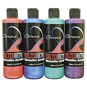 Paint Acrylic CHROMA Molten Metals Bright Metallic 8 OZ Set of 4