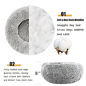 kimpets Dog Bed Calming Dog Beds for Small Medium Large Dogs - Round Donut Washable Dog Bed, Anti-Slip Faux Fur Fluffy Donut Cuddler Anxiety Cat Bed(20")