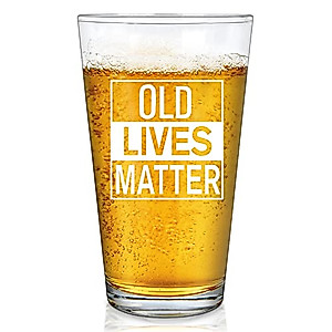 Waipfaru Old Lives Matter Beer Glass, Funny Pint Glasses for Christmas Father’ s Day Birthday Retirement, Unique Gag Gifts for Dad Papa Grandpa Senior Citizen Men, 15Oz