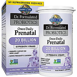 Garden of Life - Dr. Formulated Probiotics Once Daily Prenatal - Acidophilus and Bifidobacteria Probiotic Support for Mom and Baby - Gluten, Dairy, and Soy-Free - 30 Vegetarian Capsules