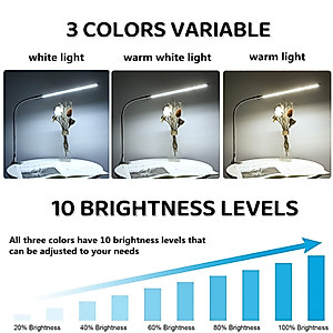 lishumei Desk Lamp with Clamp, 3 Modes 10 Brightness 360° Rotation Eye-Caring Reading Light,8W Long Flexible Gooseneck, Architect Task Lamp, USB Clamp Light for Home Office Manicure Reading