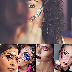 HEMOER Holographic Chunky Glitter, 12 Colors Chunky Glitter Sparkle Sequins, Cosmetic Craft Glitter Set for Epoxy Resin, Body, Face, Nail, Slime, Wedding Festival Party Decoration - 0.42oz Each Bottle