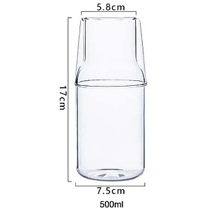 Water Carafe clear glass Vintage Nightstand Carafe with cup to keep you hydrated during the night Tumbler Glass 500 ml