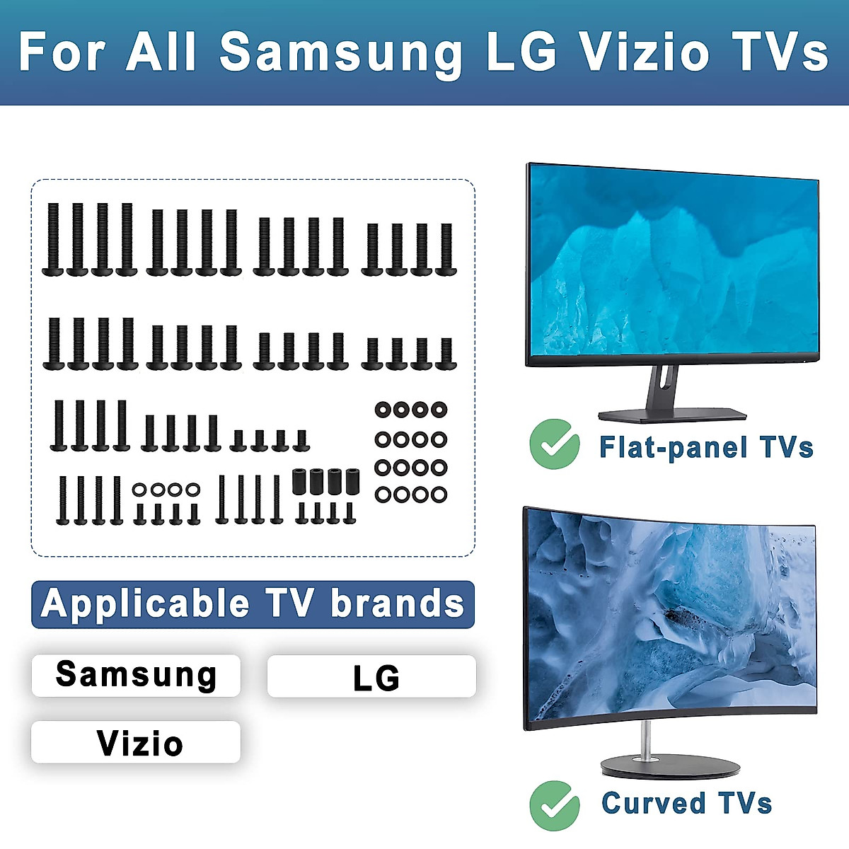 Samsung LG Vizio TV Mount Screws Kit with Remote Holder, Includes M4 M5 M6 M8 Screws, Washers, Spacers for Wall Mounting up to 80 in