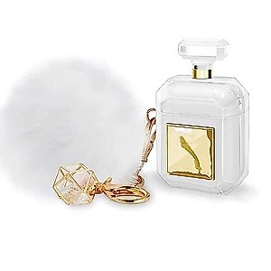 Pummelouty AirPods Case Perfume Cover with Keychain Perfume Bottle and Fur Ball, Luxury Cute Design Silicone Soft Shockproof AirPods Case for Girls and Women