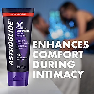 Astroglide Silicone Lube (3oz), X Premium Gel Personal Lubricant for Vaginal and Anal Sex, No Drip Stay-Put, Long-Lasting for Men, Women and Couples, Waterproof for Water Play