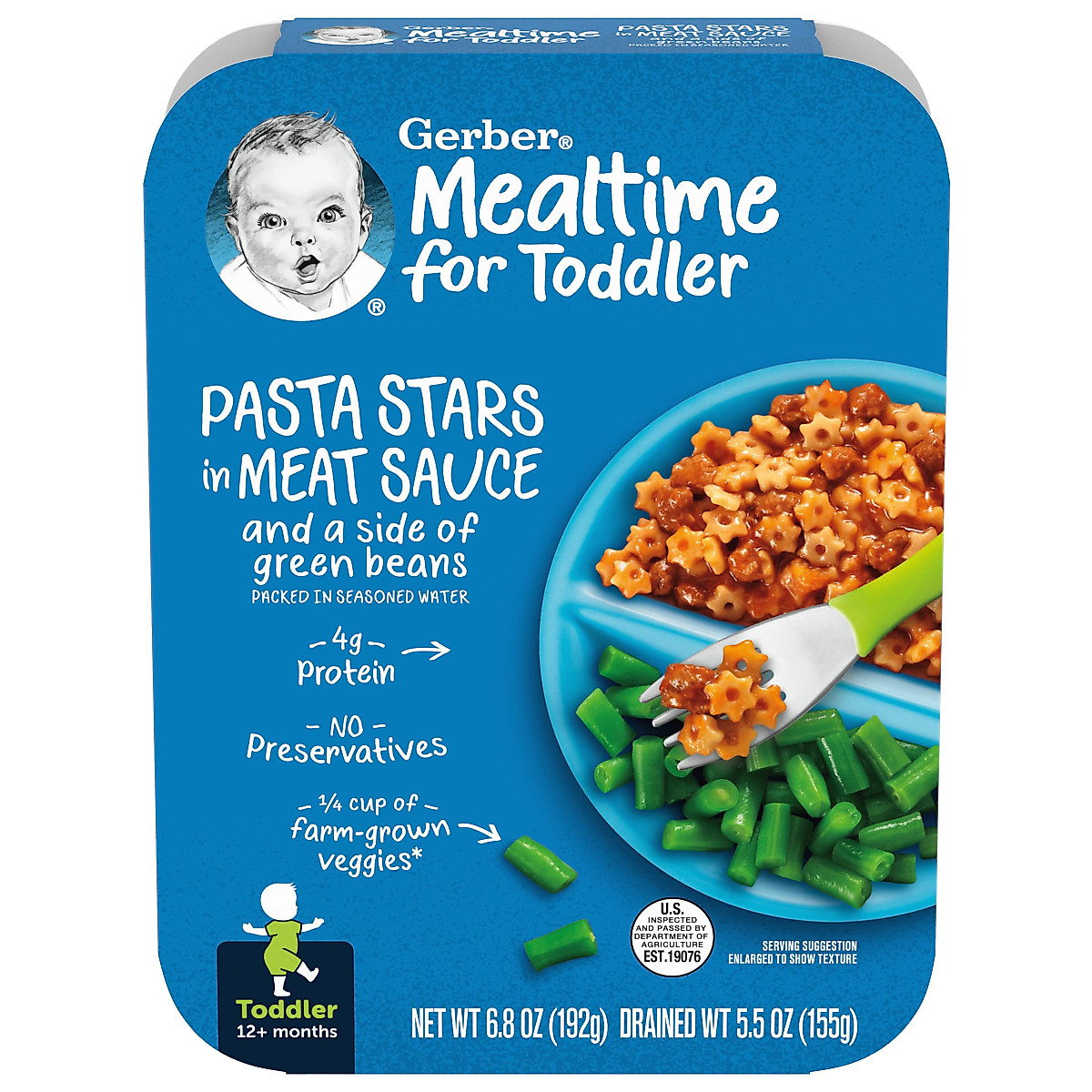 Gerber Mealtime for Toddler Pasta Sauce in Meat Sauce with Side of Green Beans, Packed in Seasoned Water, Toddler Meal with No Preservatives, 6.8 OZ (Pack of 6)