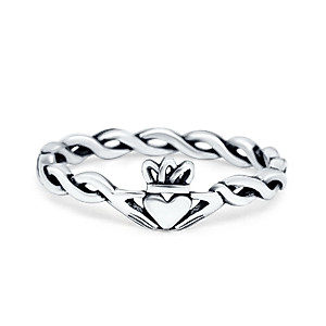 Blue Apple Co. Sterling Silver Size-9 Rope Claddagh Band Oxidized Thumb Ring Round 925 Sterling Silver