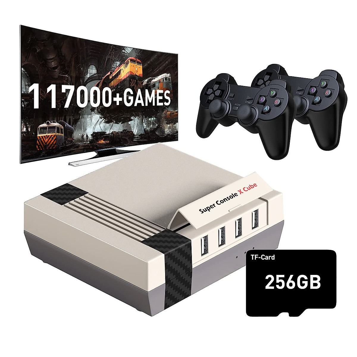Kinhank 117000+ Retro Game Console,Super Console X Cube Mini Classic Video Games, Gaming Systems for TV,Plug and Play,Compatible with 70+ Emulators,Dual System 4K HD/AV Output 256G