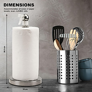 Everyday Solutions Spray Bottle Paper Towel Holder - Space Saving Countertop Paper Towel Roll Holder w/ Hidden Removable 7oz Spray Bottle - Rust-Resistant Stainless Steel & Reusable Heavy Duty Plastic