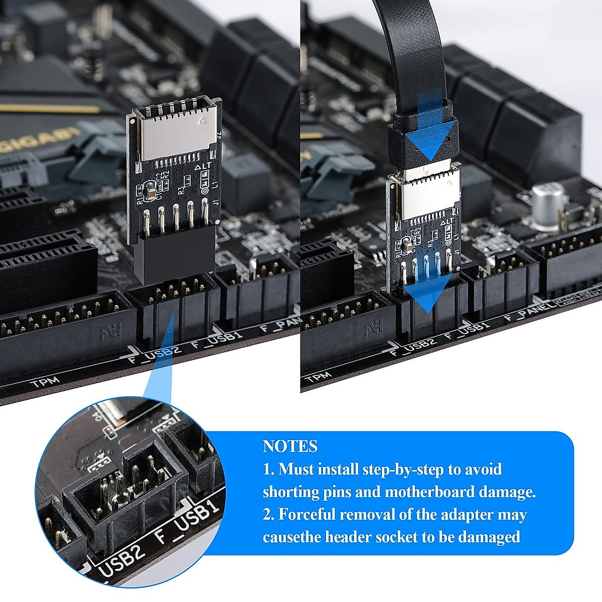 MZHOU USB 2.0 Front Panel Header USB 9pin to USB 2.0 Type-E Internal Adapter