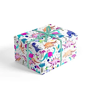 REVEL & Co Party Dinosaurs Children's Premium Folded Wrapping Paper, 2 feet x 10 feet Jurassic dinosaur birthday folded gift wrap
