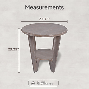 COZAYH Rustic Farmhouse end Table with Storage Shelf, French Country Accent Side Table for Family, Dinning or Living Room, Small Spaces, Modern, Round, Vintage Grey Finish