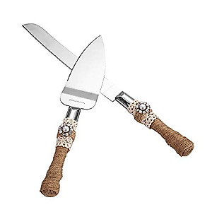 TANG SONG Set of 2 Rustic Wedding Cake Knife and Serving Set Wedding Cake Knife Serveing, Rustic Wedding Cake Knife Set for Parties Weddings Anniversaries