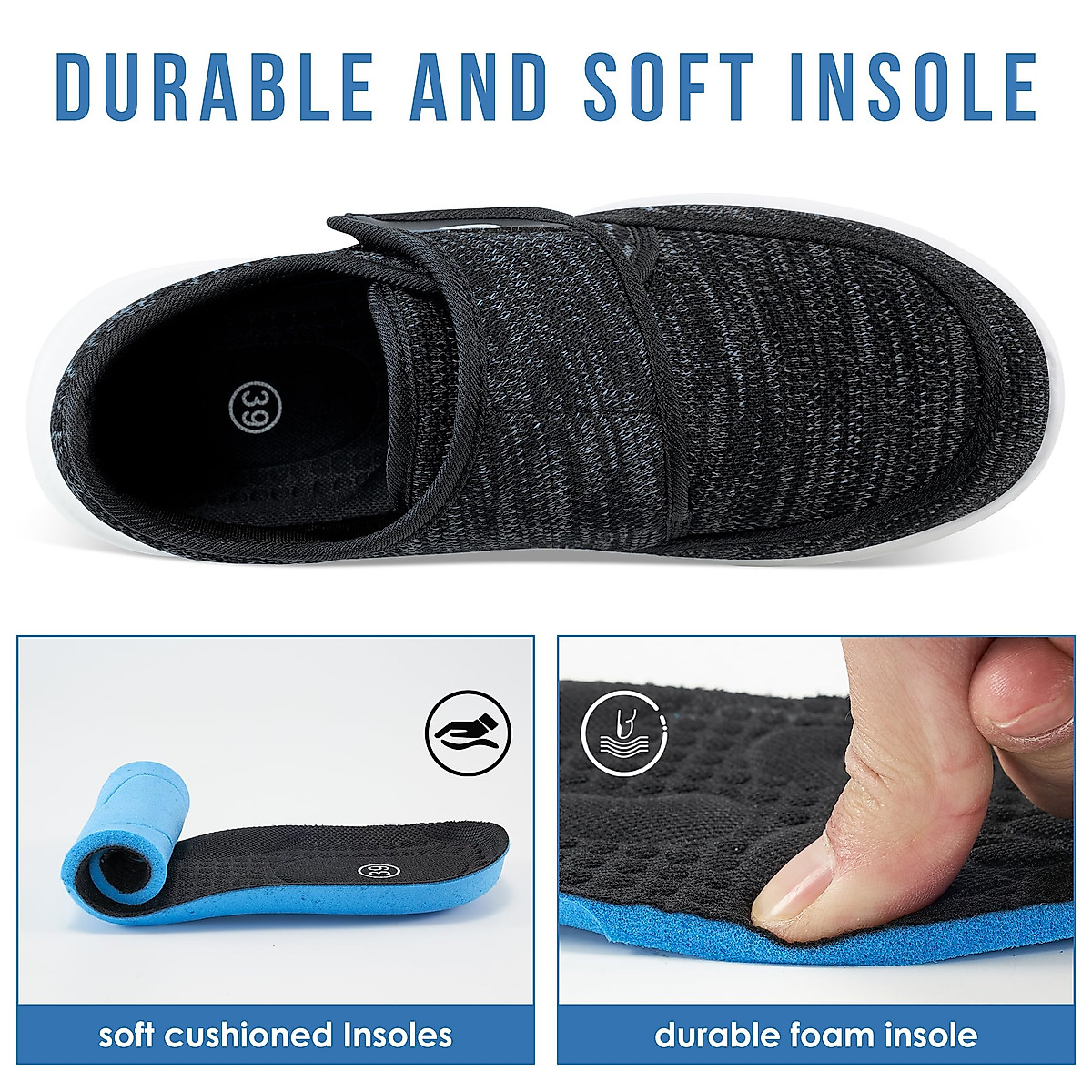 Ablanczoom Women's Fashion Sneakers Tennis Shoes-Womens Comfort Lightweight Slip On Sneaker Breathable Mesh Casual Walking Shoes Black