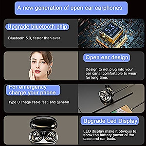 Bone Conduction Touch Control Wireless Earbuds with Earhooks Headphones Waterproof Bluetooth Open Earbuds Earpiece Noise Canceling Headset Sports Bluetooth 5.3 Earphones Headset for Cycling Driving