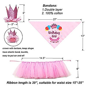 ADOGGYGO Dog Birthday Bandana Girl - Birthday Party Supplies - Pink Tutu Skirt Crown Hat Scarf Happy Birthday Banner Dog Girl Birthday Outfit for Pet Puppy Cat Girl (Pink)