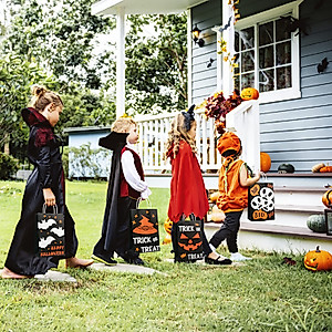 STEFORD Halloween Paper Treat Bags,24PCS Black Series Halloween Trick or Treat Candy Gift Goodies Tote Bags with Handle for Halloween Party Favors Supplies