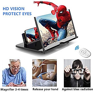 Phone Screen Magnifier 12" Screen Magnifier for Cell Phone Smart Phone Screen Magnifier, 3D HD Mobile Phone Screen Magnifier for Movies,Videos Phone Stand with Screen Amplifier for All Phones+Remote