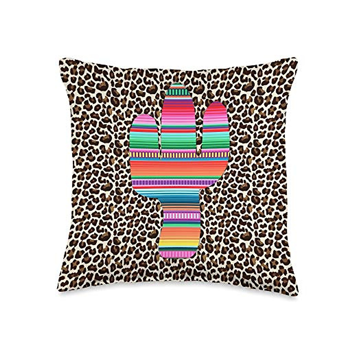 Funny Serape Cactus designs Funny Leopard Cheetah and Serape Cactus Print Throw Pillow, 16x16, Multicolor
