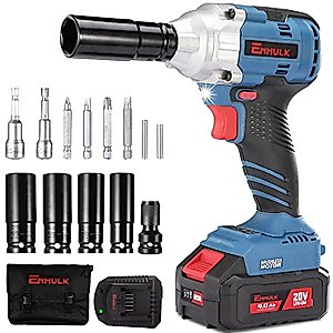 Enhulk Cordless Impact Wrench 1/2, 1/2 Impact Gun Brushless w/Max Torque 300 ft-lbs (400N.m), 20V Electric Impact Wrench with 4.0Ah Battery&Charger, Reverse Brake Stop, Variable Speed, for car repairs
