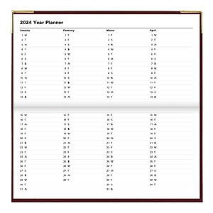 Letts of London Classic Monthly Planner, 13 Months, January 2024 to January 2025, Month-to-View, Horizontal, Gold Corners, Slim Size, 6.625" x 3.25", Burgundy (C12SBY-24)