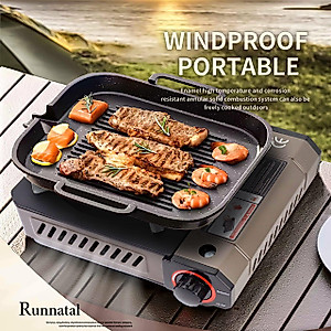 Runnatal Portable Camping Stove, 3300W High Power Butane Stove, Windproof Camping Stove, High Temperature Resistance, Perfect for Camping, Hiking and Emergency