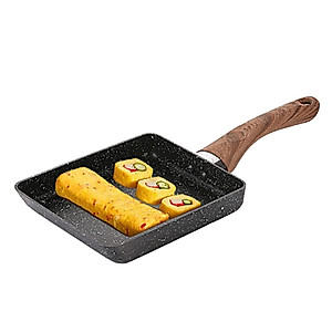 KALTEK Tamagoyaki Pan with accessories, Includes serving plate, oil brush, spatula and chopsticks, Japanese Cookware, Egg Pan, Rectangle Frying Pan, Omelette Maker Nonstick, Omelet Pan, 7" x 5" Black