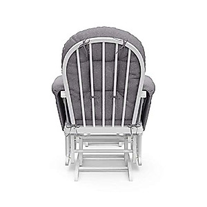 Pemberly Row Custom White Slate Hoop Glider and Ottoman Set in Gray Swirl - Smooth Gliding Chair for Nursery, Padded Arm Cushions with Storage Pocket