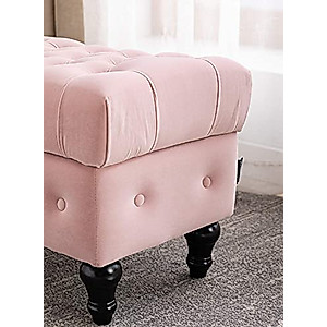 Artechworks Storage Coffee Table Ottoman, Button Tufted Velvet Upholstery Footstool Bed Ottoman for Living Room, Home Office, Space-Saving Storage Toy Box Stool, Pink