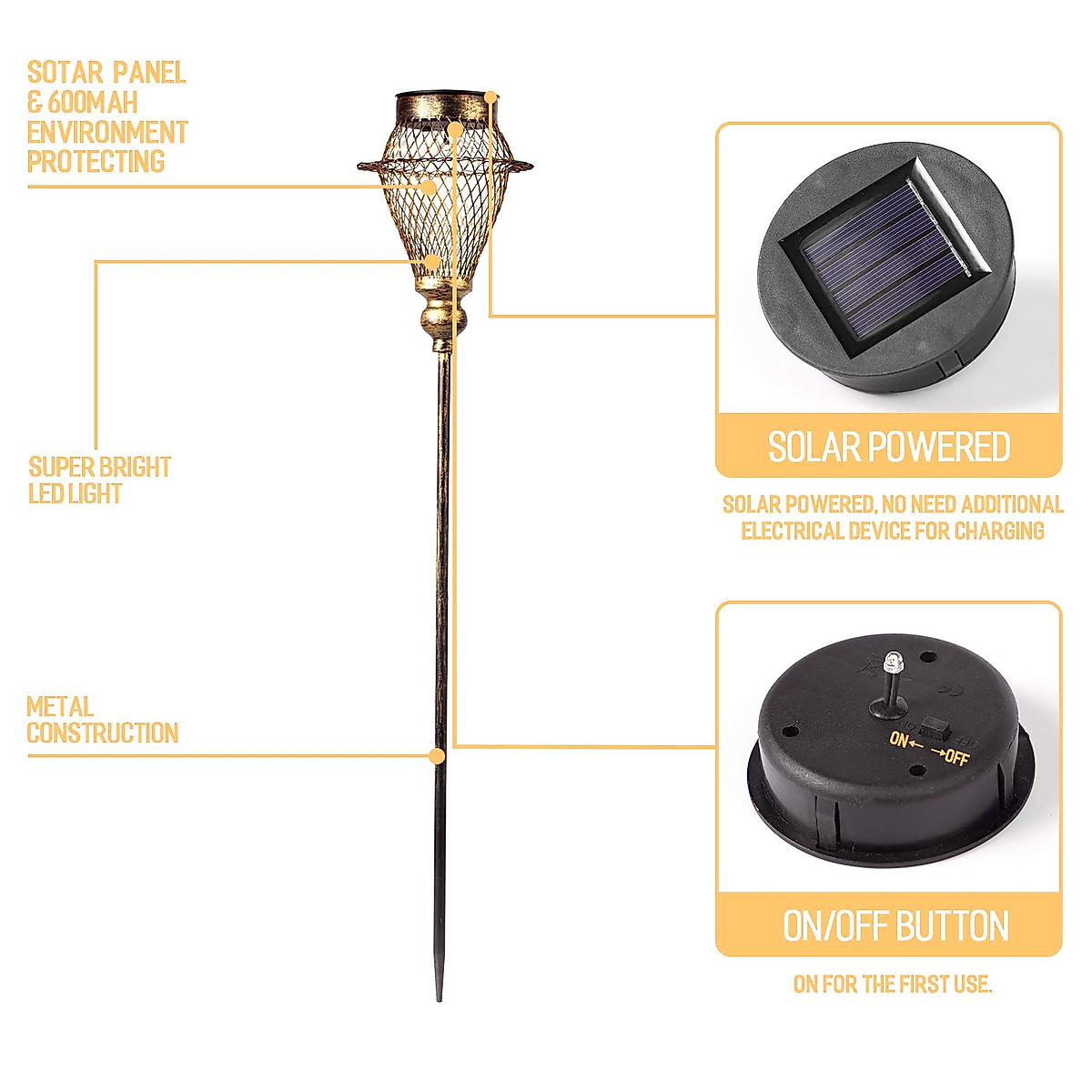 2 Pack Outdoor Solar Lights Pathway Garden Decor Light with Retro Metal Decorative Waterproof Solar-Powered for Pool Party Porch Yard Patio Pond Wedding(pattern1)