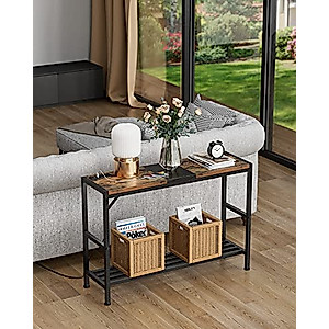 Egepon Console Table Sofa Table with Power Outlet, 41.3" Entryway Table with Shelves, Entrance Table for Entryway, Living Room, Foyer, Corridor, Front Hall, Coffee Bar, Kitchen, Rustic Brown and Black