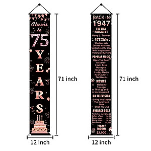 Pimvimcim 75th Birthday Decorations Back in 1947 Cheers to 75 Years Door Banner for Women, Rose Gold Happy 75 Birthday Party Porch