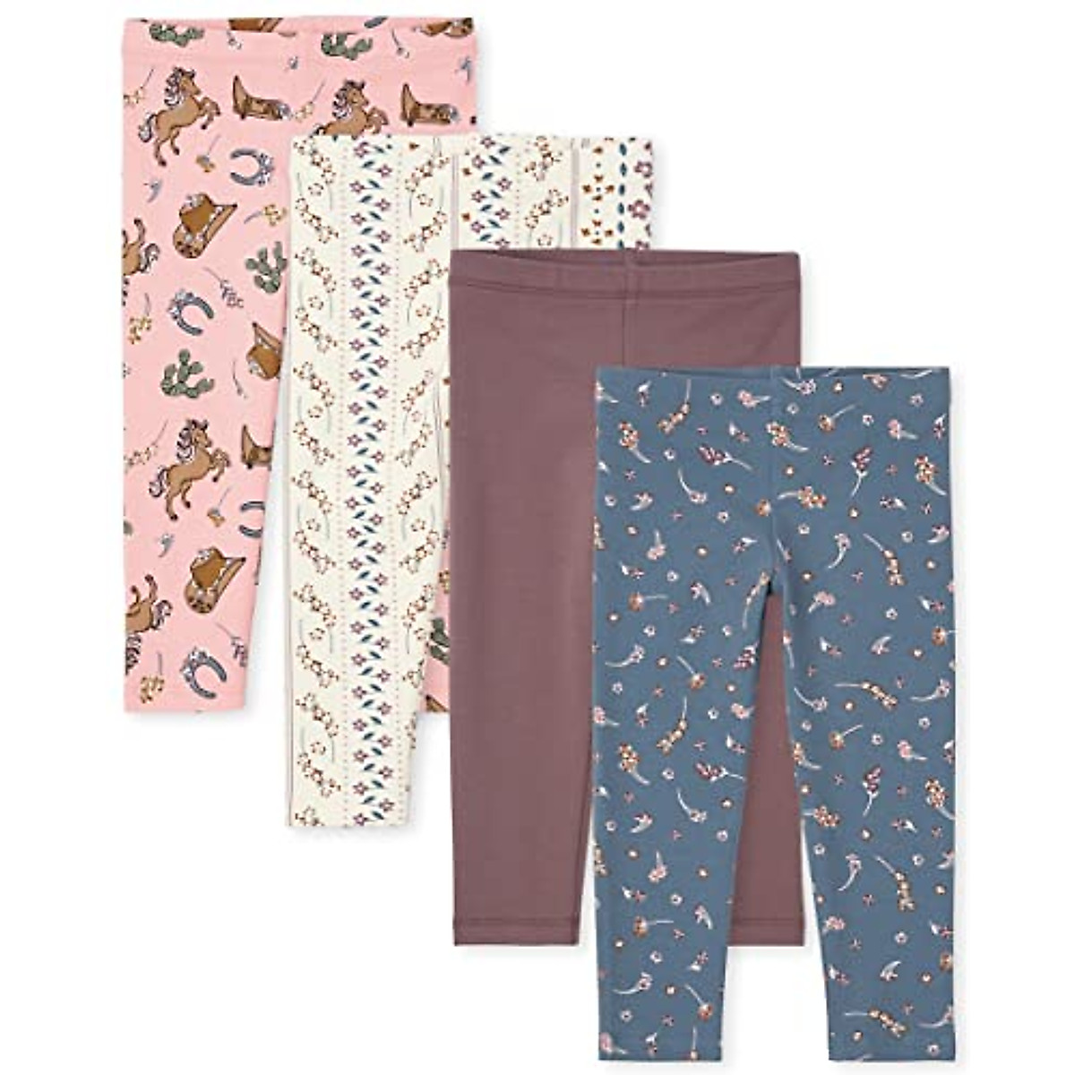 The Children's Place Baby Toddler Girls Fashion Leggings 4-Pack, Praire Ditzy/Lilac/Lake Blue/White Fair Isle 4 Pack, 4T