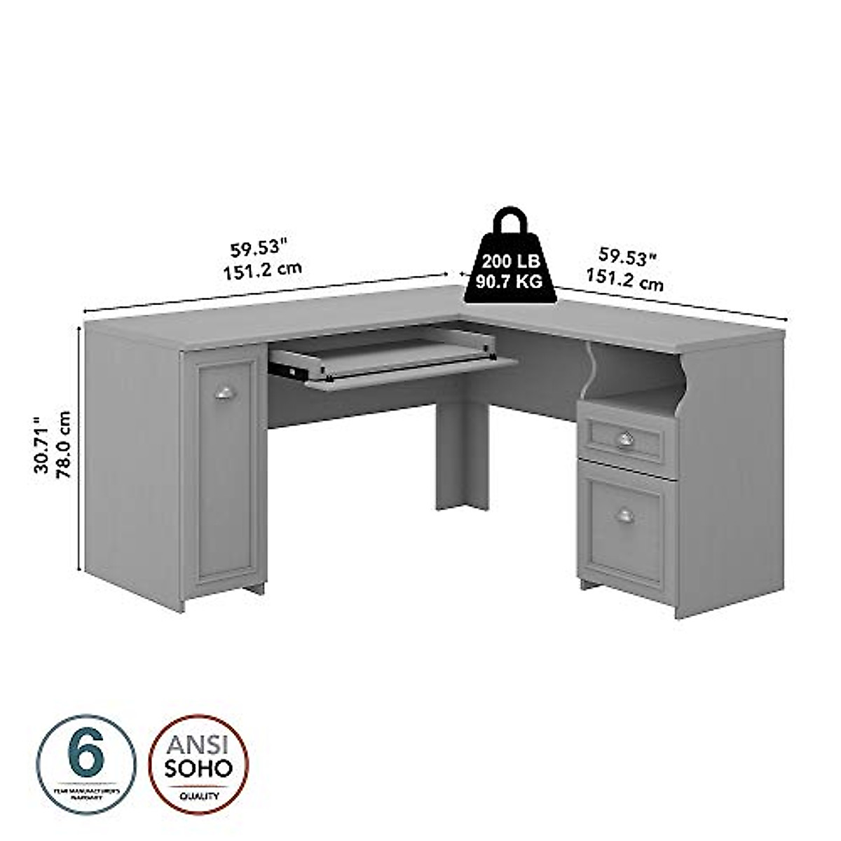 Bush Furniture Fairview L Desk, 60W, Cape Cod Gray