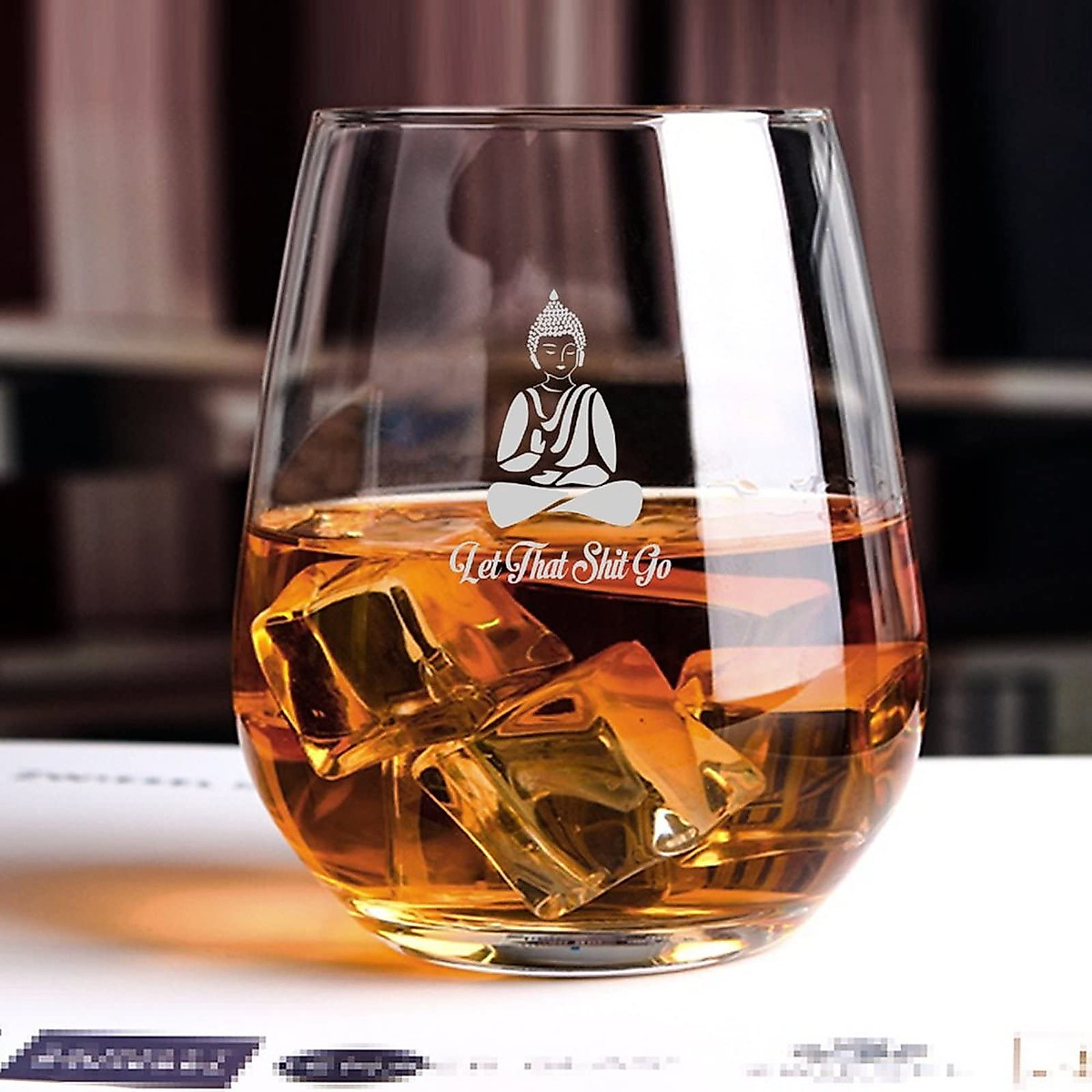 Let That Shit Go Crystal Stemless Wine Glass Etched Funny Wine Glasses, Great Gift for Woman Or Men, Birthday, Retirement And Mother's Day