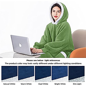 SONORO KATE Wearable Blanket Hoodie Gifts for Women Men Kids - Super Warm Fleece Sherpa Blanket Jacket with Elastic Sleeve,Big Pocket and Giant Hood (Green, Adult)