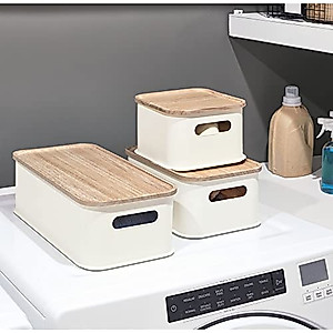 iDesign Recycled Plastic Medium Storage Handles and Paulownia Wood Lid, Large Bin