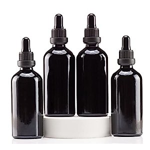YIZHAO Black Glass Dropper Bottle 4oz, Tincture Bottles with Glass Dropper, for Essential Oils, Aromatherapy, Cosmetic, Laboratory, Pharmacy, Liquids, Travel –4 Pcs