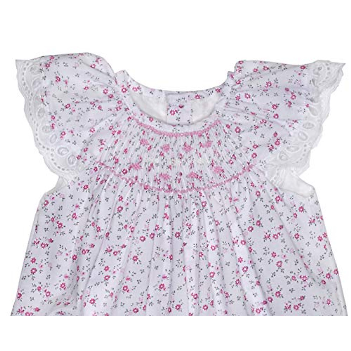 Baby Hand Smocked Bubble Bodysuit, White Romper