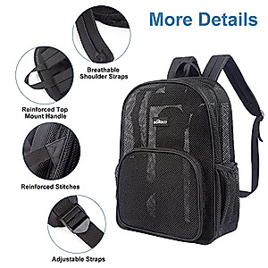 Edraco Heavy Duty Mesh Backpack, Mesh Backpack for School, Sport, Travel, Beach, Semi-transparent Mesh Bag with Padded Straps