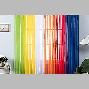 WPM 6 Piece Rainbow Sheer Window Panel Colorful Backdrop Bright Curtains Set for Playroom, Nurseries, Bedroom Lime, Orange, Red, White, Bright Yellow, Navy Drapes Kids (84" Long)