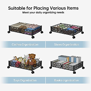 RERORD Under Bed Rolling Storage,2PACK Underbed Storage Drawers with Wheels, Under the Bed Shoe Storage Containers for clothes Toys Books