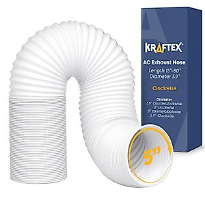 Portable Air Conditioner Hose - AC Hose with 5" Diameter, Clockwise Thread & Length up to 80" - Exhaust Hose for Portable Air Conditioner Vent Compatible with Delonghi & LG Air Conditioner Parts