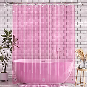 AmazerBath Shower Curtain Liner, 72x72 Transparent Hot Pink Shower Curtain Liner, Lightweight Plastic Shower Curtain Liner, Cute Waterproof Shower Liner for Bathroom with 3 Magnets & 12 Grommet Holes
